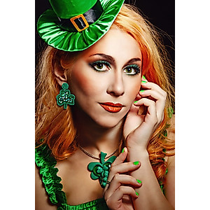 St. Patrick's Day Earrings Beaded Green Leaf Earring for Women Handmade Lucky Shamrock Hat Drop Dangle Earrings Irish Holiday Jewelry Gift (Leaf)