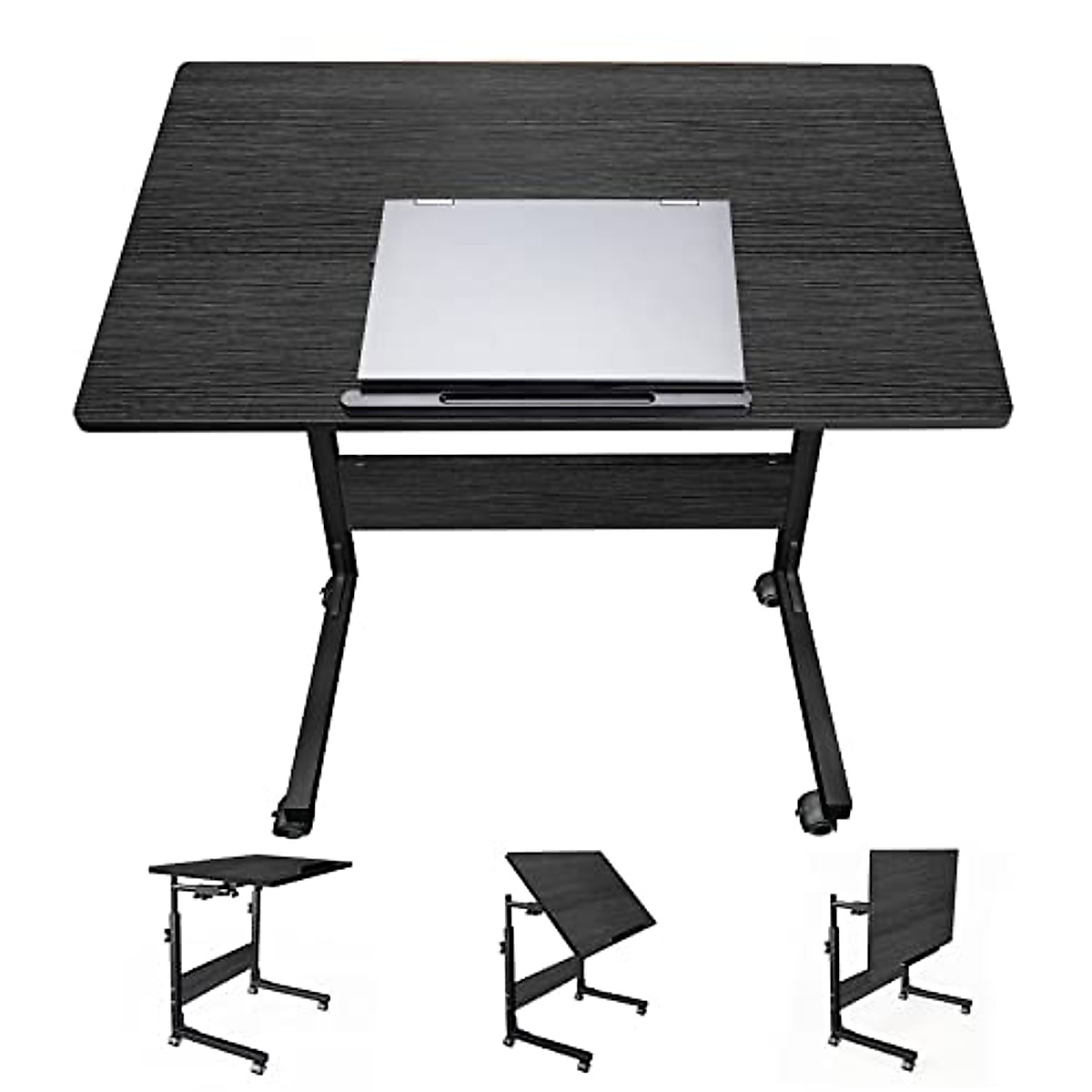 dreamlify 31.5" Home Office Desks Standing Adjustable Height Laptop Desk with Tilt Tabletop for Small Spaces Computer Table for Couch Bedrooms Mobile Rolling Portable Student Desk on Wheels - Black
