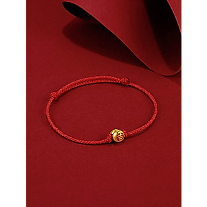 ZHOU LIU FU 24K Solid Gold Bracelets, Real Pure Gold Jewelry Adjustable Gourd Red Braided Bracelets for Women Men Teen Girls
