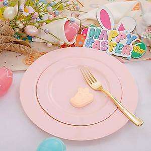 FLOWERCAT 60PCS Pink Plastic Plates - Heavy Duty Pink Plates Disposable for Party/Mother's Day/Wedding/Easter - Include 30PCS 10.25inch Pink Dinner Plates and 30PCS 7.5inch Pink Dessert/Salad Plates