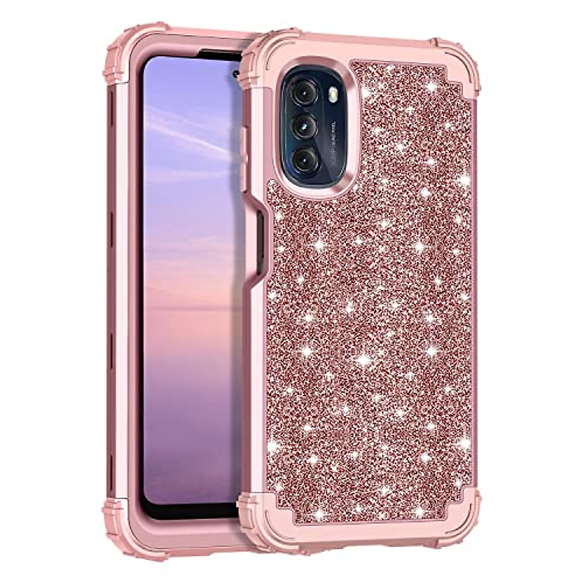 LONTECT Compatible with Moto G 5G 2022 Case Glitter Sparkly Bling Shockproof Heavy Duty Hybrid Sturdy High Impact Protective Cover Case for Motorola Moto G 5G 2022, Shiny Rose Gold