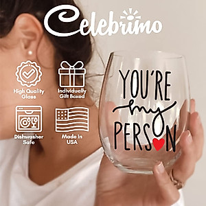 Celebrimo You're My Person 15oz Stemless Wine Glass- Christmas Gifts For Best Friends - Greys Anatomy Wine Glass - Unique I Love You Gifts For Her - BFF For Sister - Your My Person Gifts