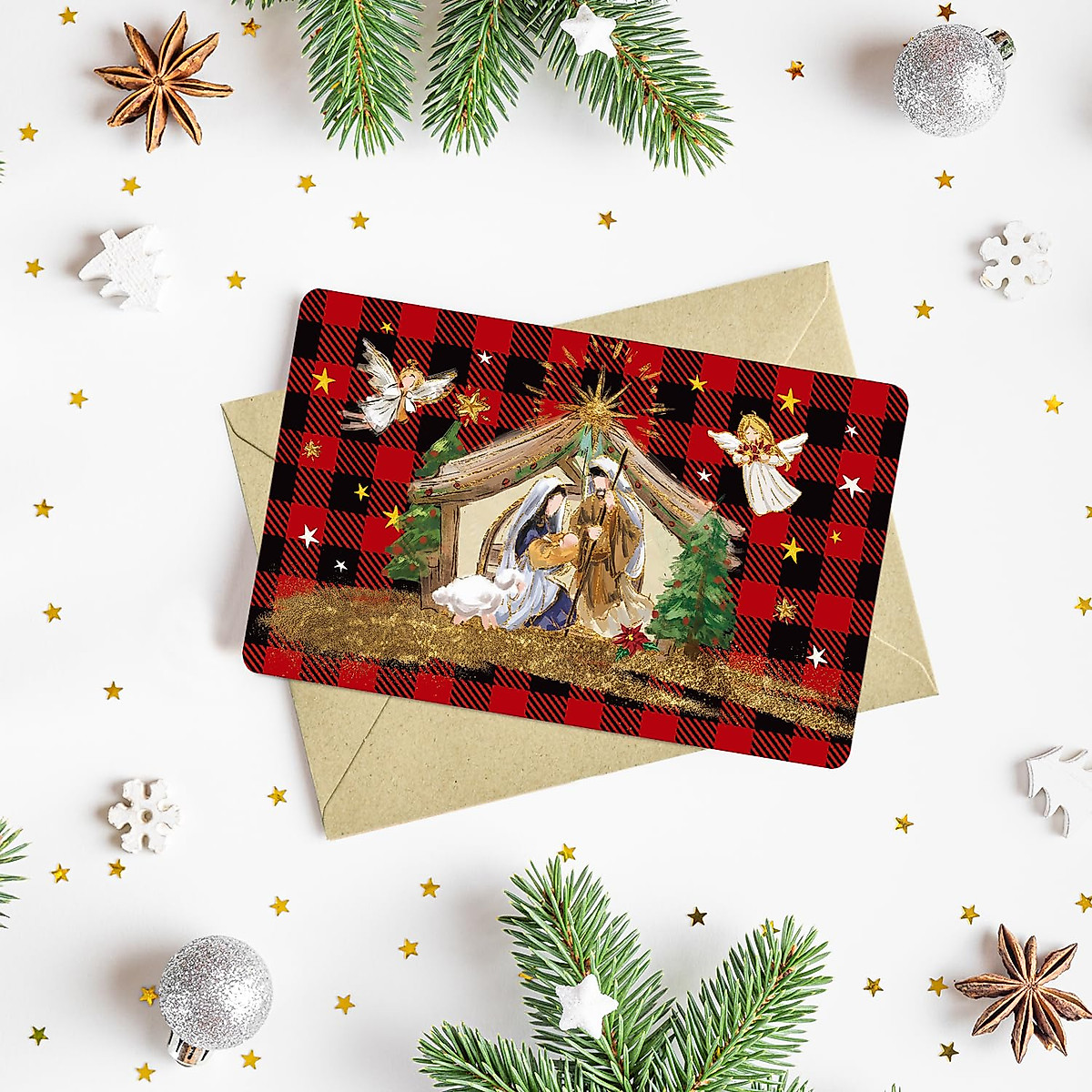 Artoid Mode 36 Pack Angels Cabin Christmas Thank You Cards Church Xmas Tree Greeting Cards Gift With Envelope Sticker Blank Note Cards for Birthday Wedding Baby Shower Bridal Shower, 4 x 6 Inch