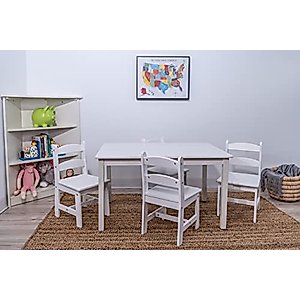 Gift Mark Childrens Table with Chairs - Set of 4 Wood Kid's Chairs and Rectangle Activity Table - Playroom Furniture (White Finish)