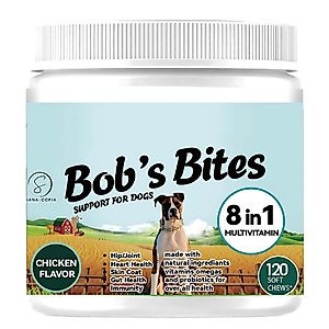 Sana-Copia Chicken Flavor Dog Multivitamin - 120 Soft Chews with Glucosamine, Chondroitin, MSM, Probiotics & Omegas for Joint, Skin, Heart & Gut Health