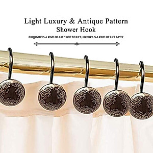 Oil Rubbed Bronze Shower Curtain Rod Hooks, Antique Curtain Rings Holder Decorative Rustproof for Bathroom Shower Home