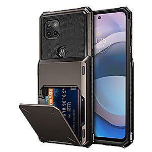 Vofolen for Moto One 5G Ace Case Wallet Cover 4-Card Credit Card Holder ID Slot Scratch Resistant Dual Layer Hybrid Protective Hard Shell Rugged TPU Bumper Armor Case for Motorola One 5G Ace Gun