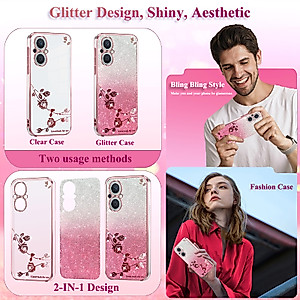 Yarxiawin for Oneplus Nord N20 5g Case Clear Glitter Glossy, Aesthetic Oneplus Nord N20 5g Phone Case Silicone Soft Flower Shockproof Oppo Reno 8 Lite 5g Cover Purple Slim (Pink)