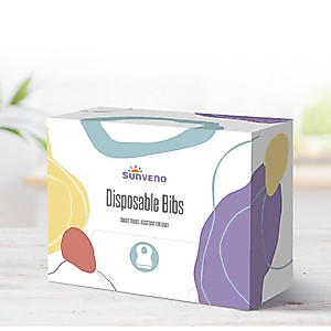 SUNVENO Disposable Bibs, Cute Baby Bib Waterproof for Toddlers with Adjustable Fastener, Individual Packaged, 60 Pieces