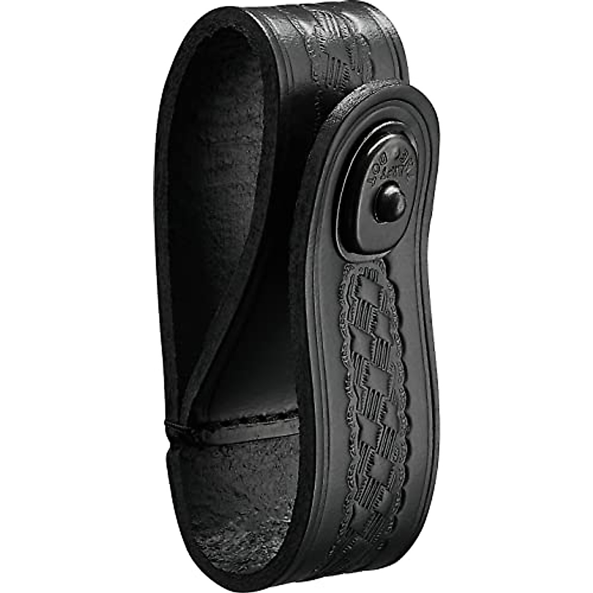 Handcuff Strap Black Leather Basketweave with Black Safety Snap