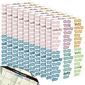 480 Pcs Day of The Week Stickers Silver Foiled Date Covers Decorative Stickers Monday to Sunday Self Adhesive Stickers for Planner Removable Day Labels for Journal School (Shaped,Mixed Size)