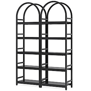 Tribesigns 5-Tier Open Bookshelf, 74.4" Industrial Arched Bookcase Storage Shelves with Metal Frame, Farmhouse Storage Rack Tall Standing Bookshelves for Bedroom, Living Room, Home Office
