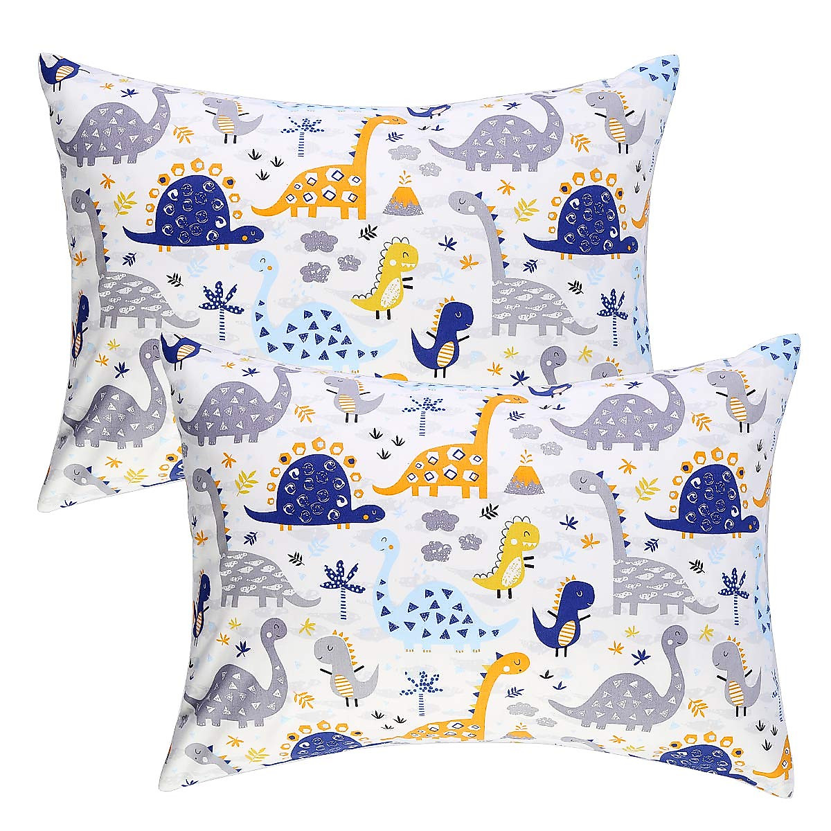 Kids Toddler Pillowcases 2 Packs Boy 100% Cotton 14x19 Fits Toddler Bedding Pillow 14x19, 13x18 Small Pillow (Blue Dinosaurs)