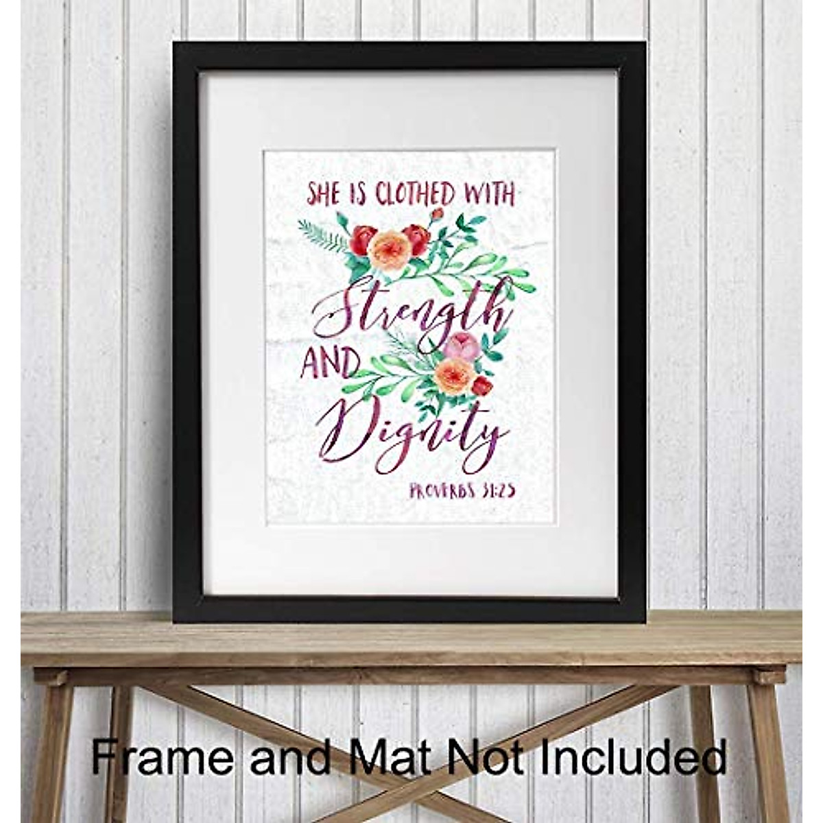 She is Clothed With Strength and Dignity - Christian Wall Decor - Proverbs 31 - Bible Verse Wall Art - Scripture Wall Decor - Inspirational Gift for Women, Girls - Religious Gifts - God Wall Decor