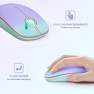 Unipows Wireless Mouse - 2.4G Slim Portable Computer Mouse with Nano Receiver, Less Noise Mobile Optical Mice for Notebook, PC, Laptop, Computer, Mac (Gradient Mint Green to Purple)