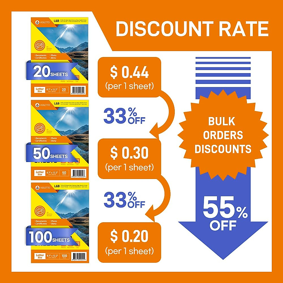 [VIOLETTO] (20 Sheets) Self Adhesive Laminating Sheets, Self-Seal, No Machine Needed, self Sealing, 8.5 x 11 Inch