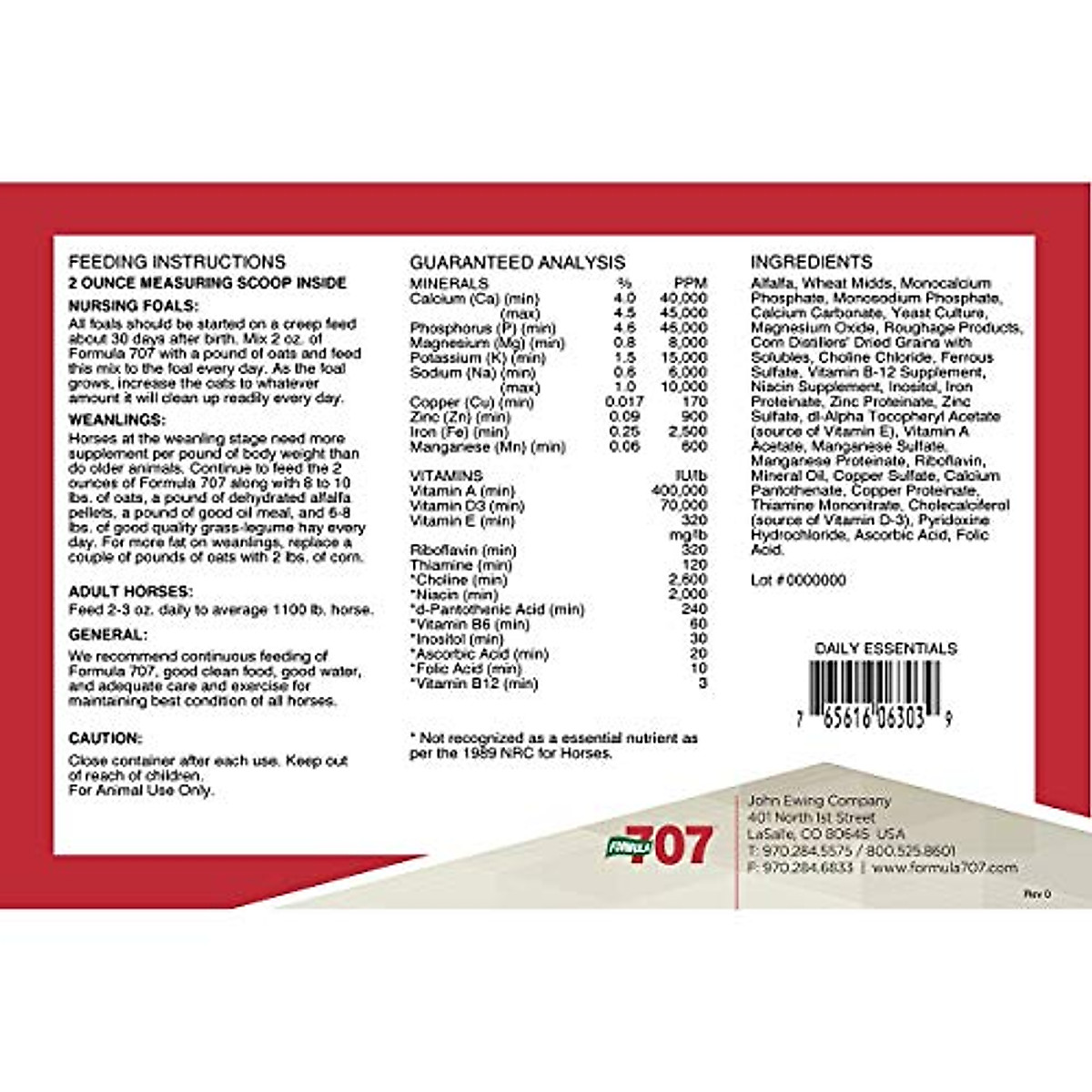 Formula 707 Daily Essentials Equine Supplement, 6lb Bucket – Complete Vitamins and Minerals for Superior Health and Condition in Horses