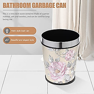 Healeved Waste Basket Retro Trash Can Flower Pattern Garbage Bucket Decorative Rubbish Bin Wastebaskets with Metal Ring for Home Hotel Bathroom Kitchen Bedroom 8L Trash Cans