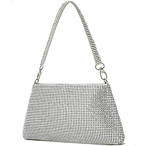 YIKOEE Rhinestone Clutch Purses for Women Bling Evening Bag (Silver)