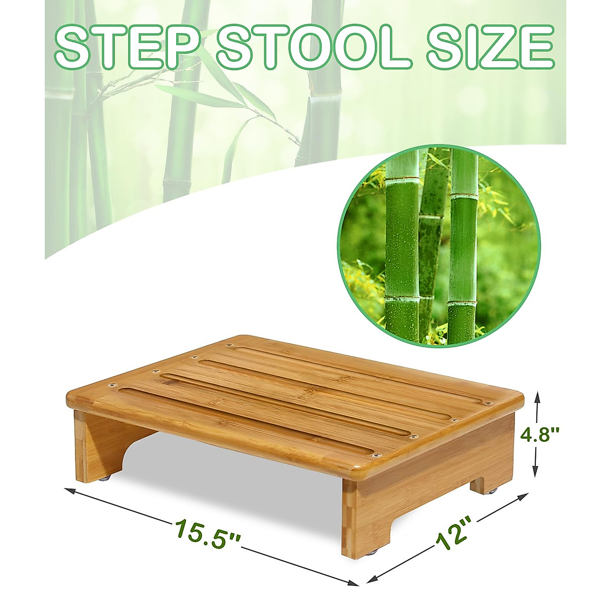 Bamboo Safety Stool Wood One Step Stool Mobility Half Step Stool Stepping Stool Foot Stool Natural Color with Solid Wood for Stairs Bed Kitchen Bathroom Cars for Adults Seniors and Kids Training