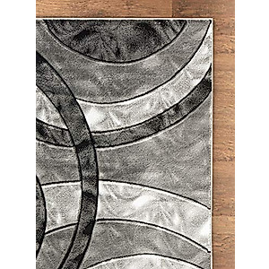 Glory Rugs Area Rug Modern 8x10 Grey Black Circles Geometry Soft Hand Carved Contemporary Floor Carpet Fluffy Texture for Indoor Living Dining Room and Bedroom Area