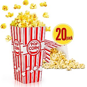 ZEEGOO 20-Pack Popcorn Boxes, Sturdy and Durable Popcorn Bucket, Large Capacity Popcorn Containers, Convenient Movie Night Supplies, Popcorn Cups for Families, Parties, Carnival and Popcorn Machine