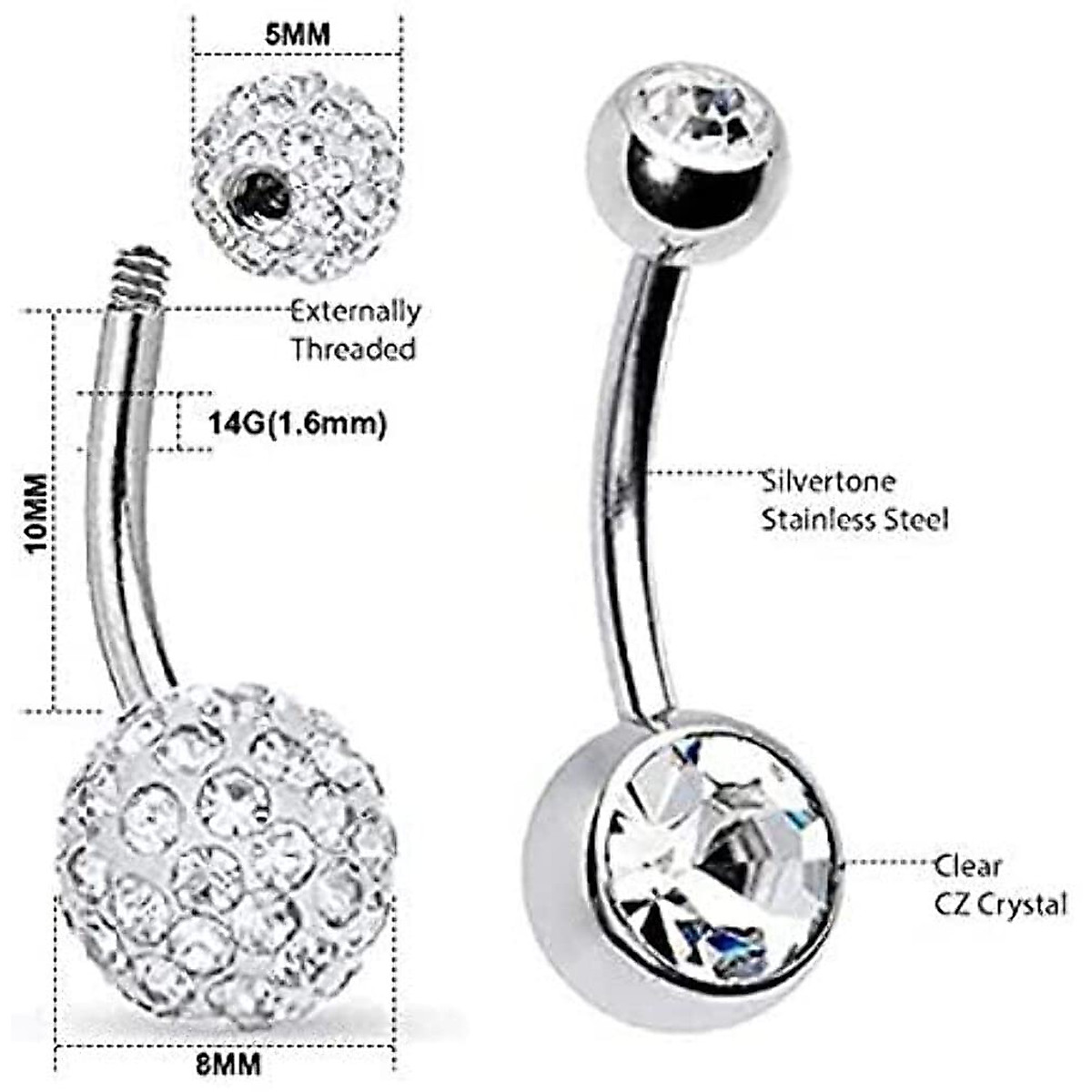 5 PCS 14G Stainless Steel Belly Button Rings for Women Girls, YEELONG 5 Style Silver Navel Piercing Body Piercing Jewelry