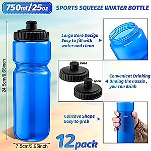 Mimorou 12 Pack 25 Oz Sports Water Bottles, Plastic, Blue, Reusable, Leakproof, Lightweight, BPA Free, for Travelling, Yoga, Cycling, Fishing, Basketball, Hiking