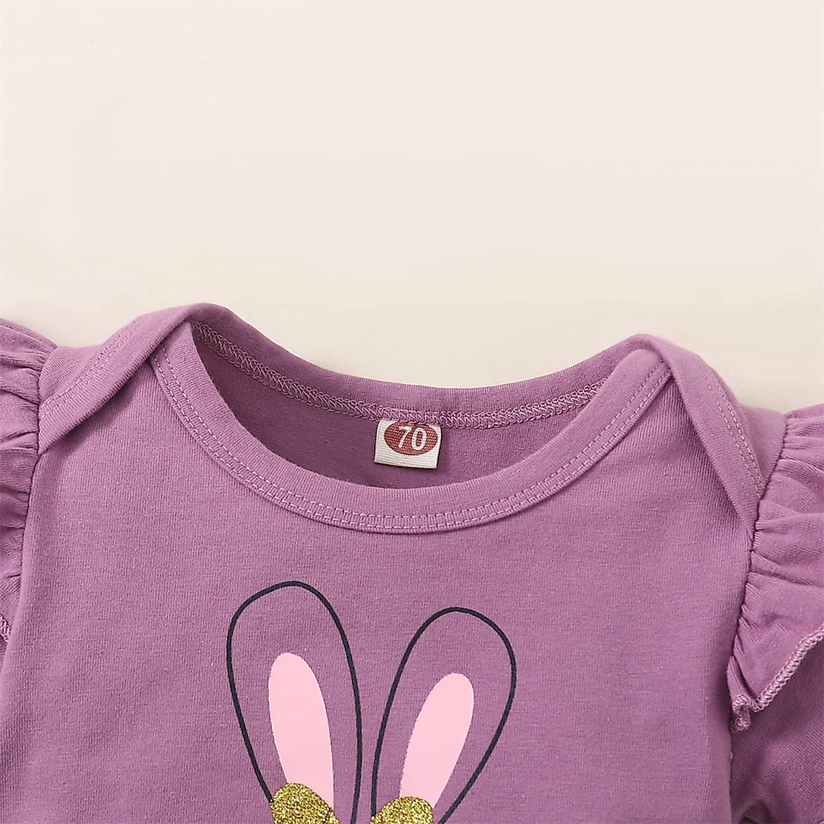 Sinhoon My 1st Easter Baby Girl Outfits Newborn Letter Romper+Bunny Ruffled Shorts+Headband 3Pcs Clothes(Purple,3-6M)