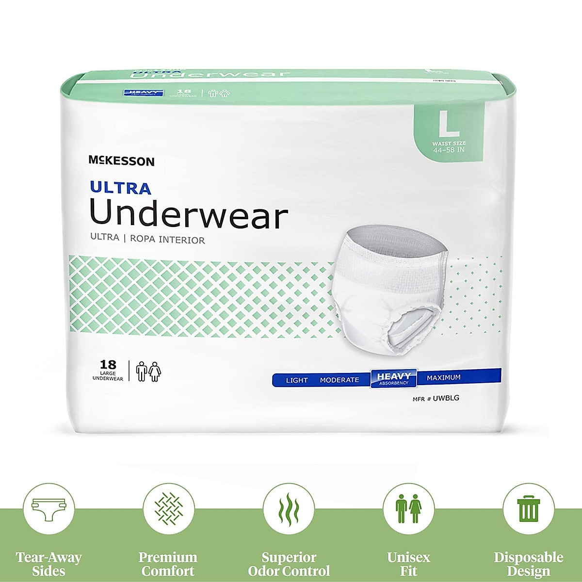 McKesson Ultra Underwear, Incontinence, Heavy Absorbency, Large, 72 Count