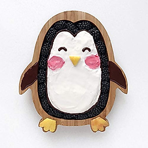 Bamboo Baby Plate with Suction - Kids and Toddler Suction Cup Plate for Babies, Non-toxic All-Natural Bamboo Baby Food Plate Stays Cool to the Touch for Baby-Led Weaning (Penguin-Yellow)