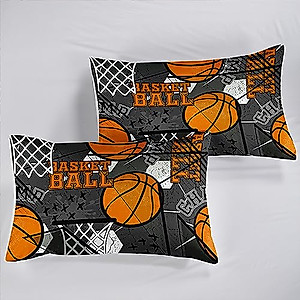 BailiPromise Basketball Sports Microfiber Flat Fitted Sheets Set for Children Graffiti Style Soft Bed Sheets Basketball Frames Kids Sheets Set Twin Size 1 Fitted Sheet, 1 Flat Sheet, 2 Pillow Cases