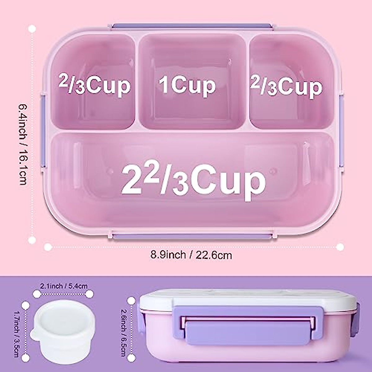 MaMix Bento Lunch Box for Kids, Lunch Box for Girls, Lunch Containers for Kids Toddlers Adults School | 4 Compartments |UPGRADE Easy to Open (Purple)