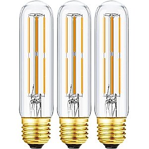 Leools T10 Led Bulb,Dimmable Tubular Vintage LED Edison Bulbs 6W,Equivalent 60 Watt,600LM,Warm White 2700K,Clear Glass,E26 Base Bulb, for Cabinet Display Cabinet etc,3 Pack.