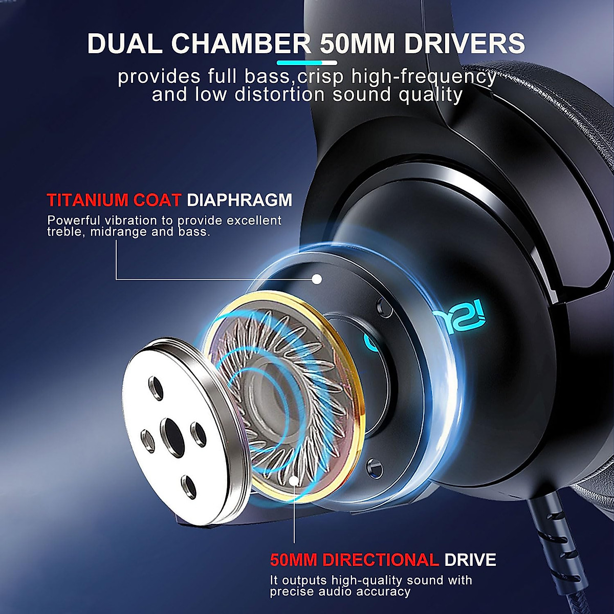 COLUSI C600 AUX Wired Gaming Headset with Hidden-Type Microphone, One Key Mute Over Ear Headphones with 3.5mm Audio Jack RGB Light