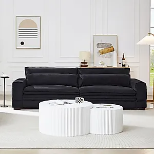 104.72'' Overstuffed Couch - Three Seater Couch with Double Pillow Back Design and Square Armrests, Minimalist Couch with Corner-Blocked Frame, Modern Couches for Living Room (Black)