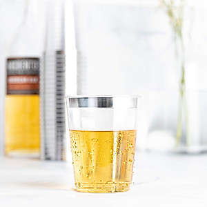 PLASTICPRO Disposable Plastic Tumblers (Silver Rim, 50)