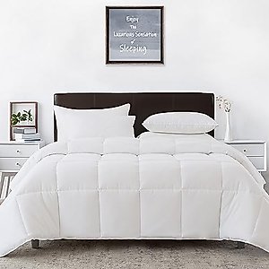 Downmemory King Comforter - All Season White Down Alternative Comforter with Corner Tabs and Side Loops,Fluffy Soft Noiseless Duvet Insert Machine Washable-106x90 Inches