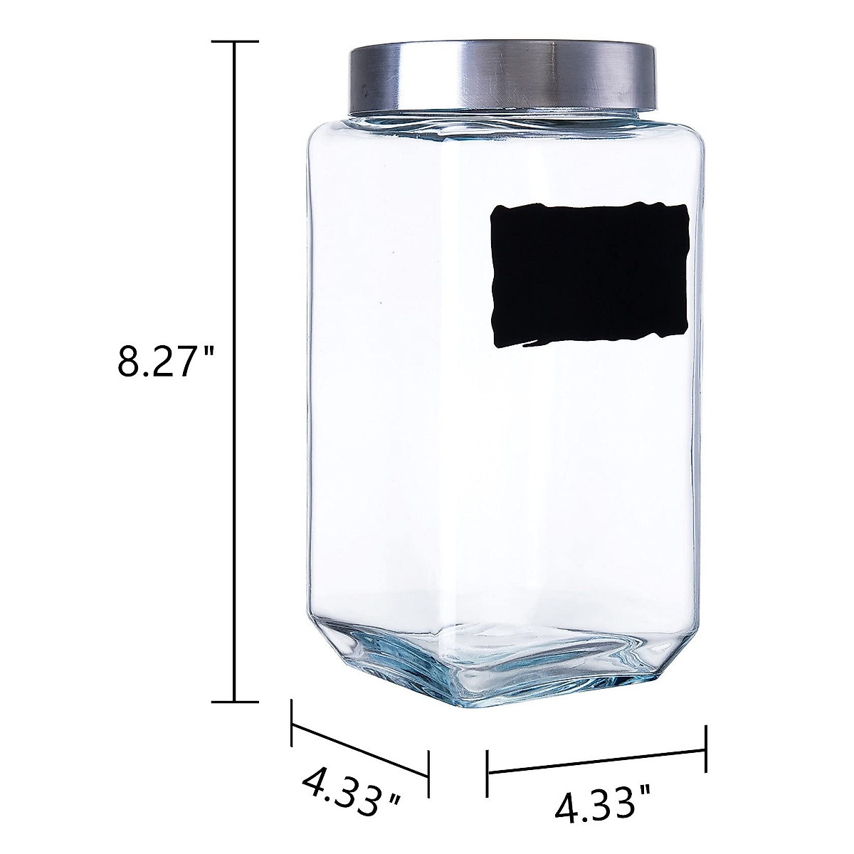 Diamond Star Glass Storage Jar with Stainless Steel Screw Lid 0.5 Gallons Square Glass Canister Kitchen Airtight Glass Jar with Chalkboard Labels (0.5 Gallons)