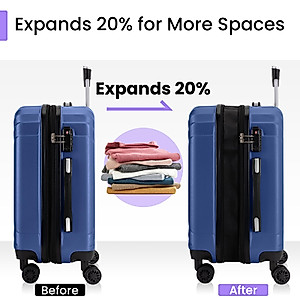AnyZip Luggage Sets Expandable PC ABS 3 Piece Set Durable Suitcase with Spinner Wheels TSA Lock Carry On 20 24 28 Inch Blue