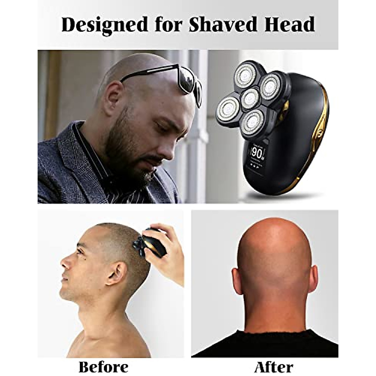 Amble 5-in-1 Electric Shavers for Bald Men Head - Waterproof, Faster-Charging, LED Display, Rechargeable, Cordless Rotary Razor - Grooming Shaver Kit - Beard Trimmer, Nose Hair& Hair Clippers