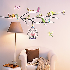 DECOWALL DW-1202 14 Birds on a Branch Kids Wall Stickers Wall Decals Peel and Stick Removable Wall Stickers for Kids Nursery Bedroom Living Room