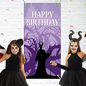Dark Witch Evil Queens Happy Birthday Banner Backdrop Black Witch Villains Mistress Dark Fairytales Theme Decor for Girls Princess Birthday Party Baby Shower Favors Supplies 35.4x72.8in-BECKTEN