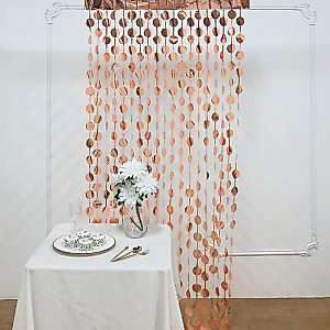 Tableclothsfactory Blush/Rose Gold Round Chain Foil Fringe Door Window Curtain Party Backdrop, Metallic Gold Tinsel Streamer Party Decor - 3ftx6.5ft