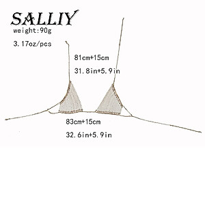 Aiosy Boho Body Chain Bra Silver Sexy Rhinestone Bikini Bra Body Halter Backless Sequins Chain Bra Beach Body Accessories Jewelry for Women (Top+Bottom)