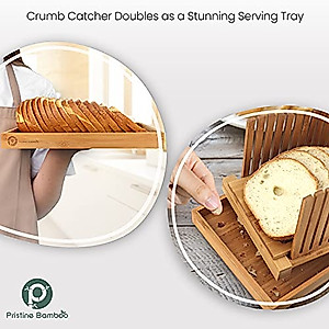 Pristine Bamboo Bamboo Bread Slicer for Homemade Bread Loaf – 3 Thickness Size – Foldable Compact Chopping Cutting Board with Crumb Tray – Ideal for Homemade Bread, Cake, Bagels