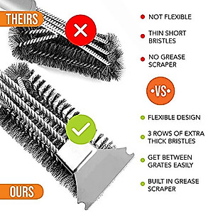 ERNITERTY BININBOX Grill Cleaning Brush - Stainless Steel BBQ Cleaner Brush & Scraper, Sturdy Woven Wire Bristles & Nonslip Handle, Weber Gas/Charcoal Grill Cleaning Tool, Black