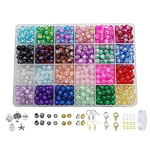 Pamir Tong 720PCS 8mm Crackle Glass Round Beads Bulk, Imitative Jade Beads, Lampwork Beads for Jewelry Making Earring, Necklaces, and DIY Crafts (8mm Crackle Mixed)