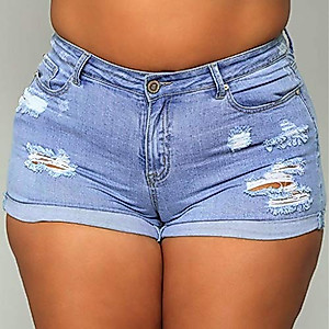 Fashion Wash Denim Shorts,THENLIAN New Women Summer Short Jeans Denim Pockets Wash Denim Shorts(L, Blue)