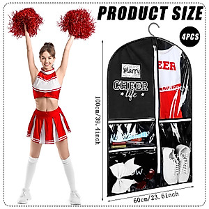 Blushtier 4 Pcs Cheer Garment Bags for Cheer Uniform Waterproof Hanging Garment Bags for Dance Costumes 40 Inch Clothes Bag with 5 Pockets and Side Zip Travel Storage Cheer Uniform(Black and White)
